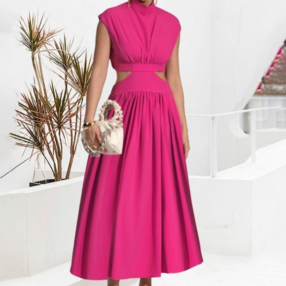 Udear | Dresses | Rose Red Cutout Mockneck Maxi Dress | Poshmark